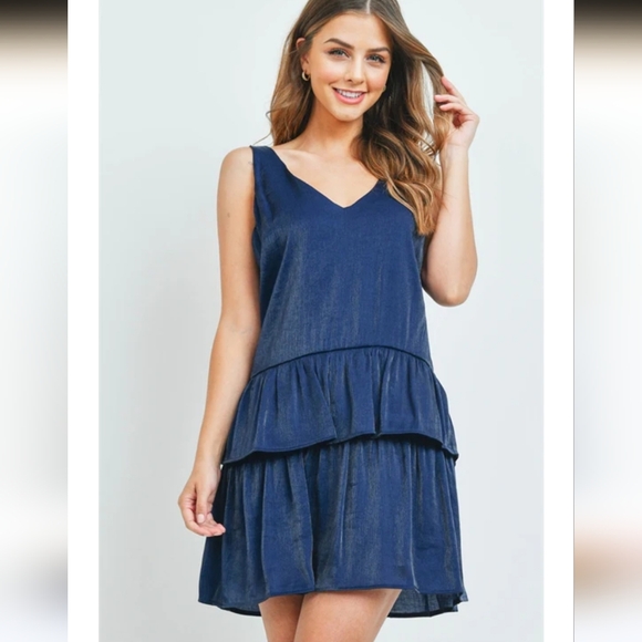 Pinch | Dresses | Pinch Tiered Ruffle Mini Dress In Navy With Gold ...